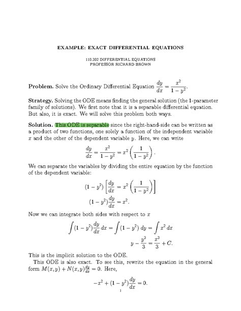 Exact Separable Ode Example Exact Differential Equations 110