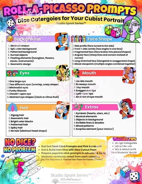 Roll A Picasso Art Lesson Cubism Portrait Drawing Game Grades 112