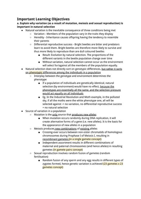 Natural Selection And Evolution Notes Biology H2 Gce A Level Thinkswap