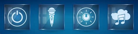 전원 버튼 마이크 다이얼 노브 레벨 기술 설정 및 음악 스트리밍 서비스를 설정합니다 정사각형 유리 패널 벡터 노트에 대한 스톡 벡터 아트 및 기타 이미지 Istock