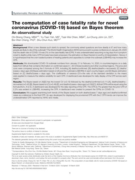 Pdf The Computation Of Case Fatality Rate For Novel Coronavirus