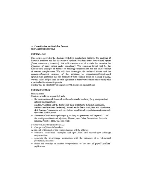 Quantitative Methods Finance Pdf Mathematical Finance Mathematical Optimization