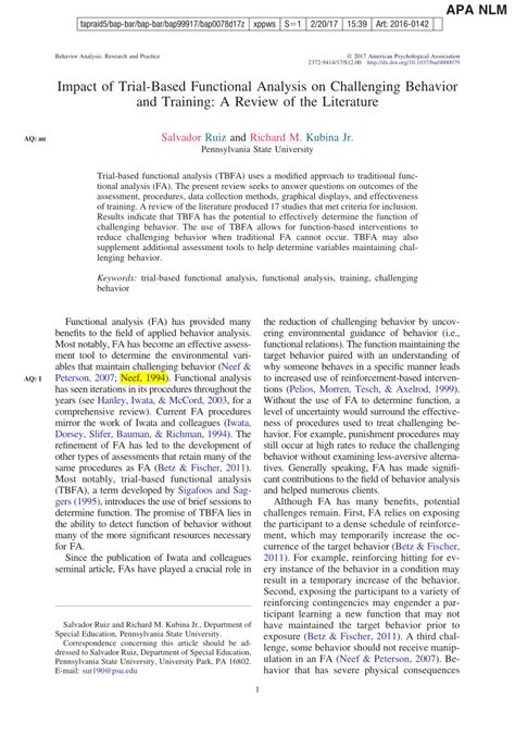 Pdf Impact Of Trial Based Functional Analysis On Challenging Behavior And Training A Review