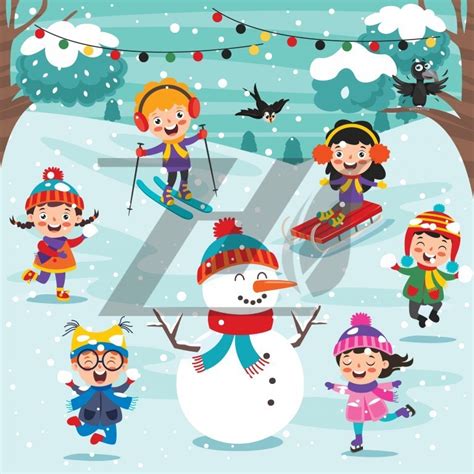 دانلود وکتور بچه‌ها درحال تفریح زمستانی دانلود رایگان فایل لایه باز
