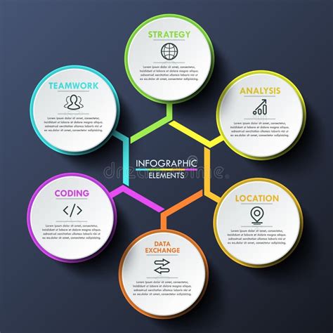 Infographic Design Template Circular Chart With 6 Multicolored Lettered Elements Connected With