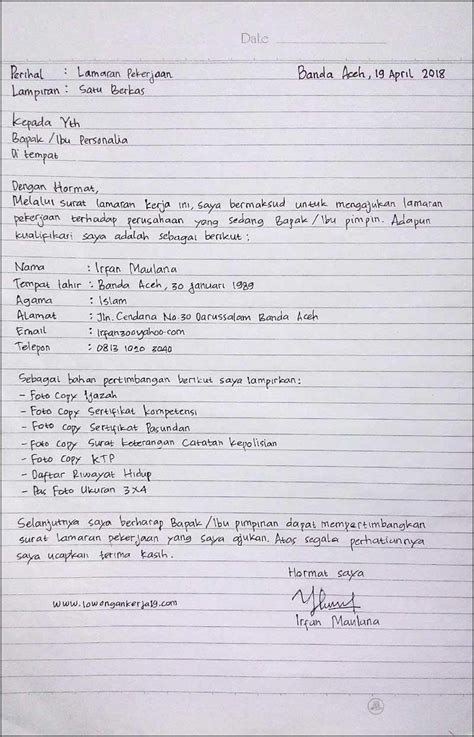Contoh Cv Lamaran Kerja Indomaret Tulis Tangan Yang Baik Dan Benar Eroppa