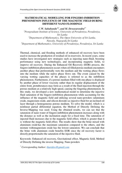 Pdf Mathematical Modelling For Fingero Imbibition Phenomenon