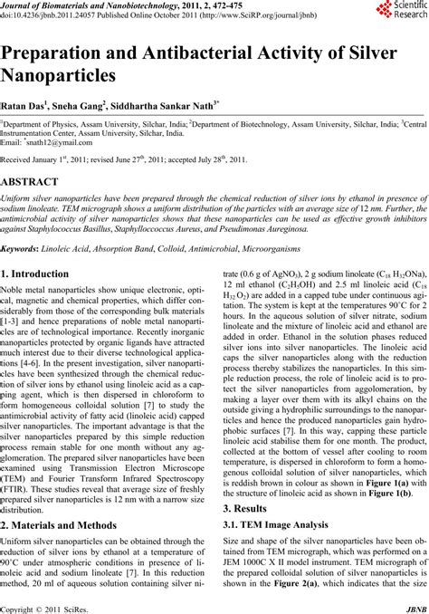 Preparation And Antibacterial Activity Of Silver Nanoparticles