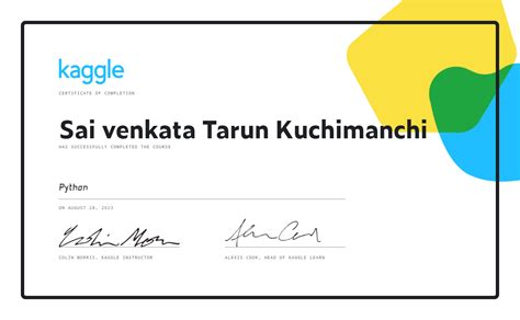 Sai Venkata Tarun Kuchimanchi Completed The Python Course On Kaggle