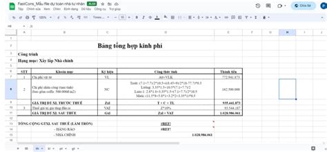Tải file Excel dự toán xây dựng công trình nhà ở mẫu BẢN VẼ NHÀ ĐẸP