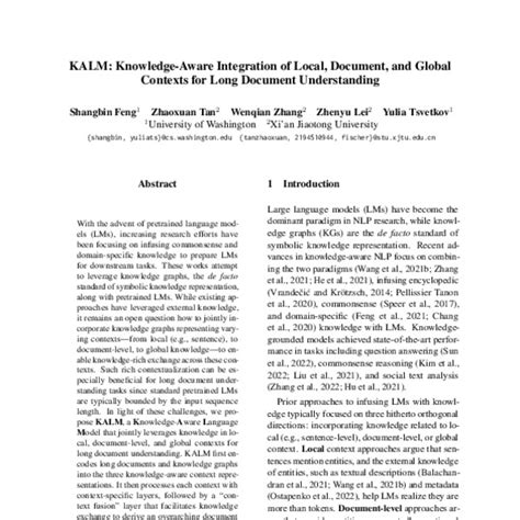 Kalm Knowledge Aware Integration Of Local Document And Global Contexts For Long Document