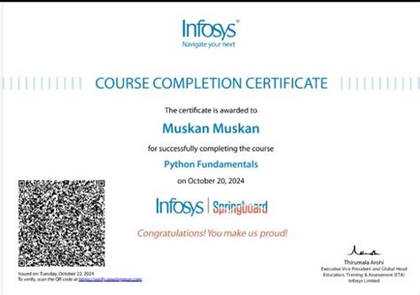 Muskan Garg On Linkedin Python Infosysspringboard Certification