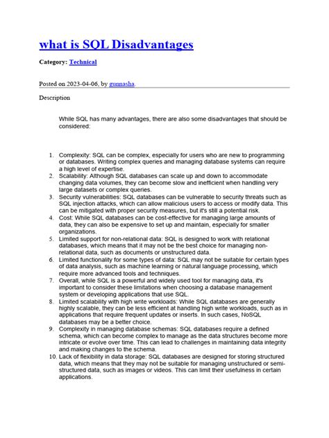What Is Sql Disadvantages Pdf Databases No Sql