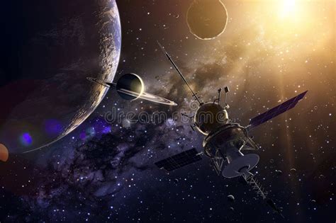 Exploring Distant Worlds With A Spacecraft Navigating Through A Vibrant Cosmos Filled With