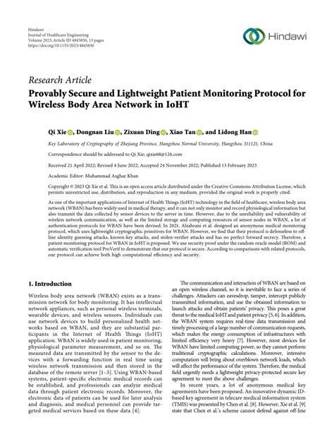 Pdf Provably Secure And Lightweight Patient Monitoring Protocol For