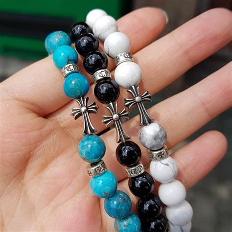 Chrome Hearts 크롬하츠 8mm 가로 크로스 도넛 원석 비즈 팔찌 Chrome Hearts 종로왕