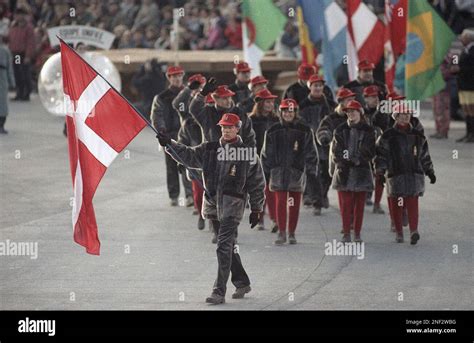 Ebbe Hartz Carries The Danish Flag As She Leads Her Teammates Through