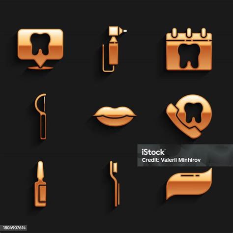 웃는 입술 칫솔 치약 온라인 치과 치료 진통제 정제 치실 치아 및 클리닉 위치 아이콘이 있는 달력을 설정합니다 벡터 건강 진단에 대한 스톡 벡터 아트 및 기타 이미지