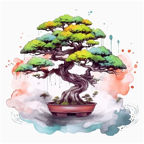 Premium AI Image A Drawing Of A Bonsai Tree With A Colorful Background