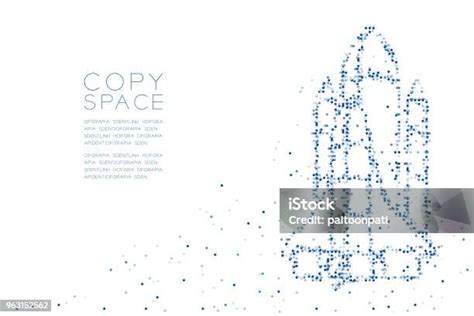 추상 기 원 도트 패턴 로켓 우주선 모양 공간 탐사 개념 디자인 복사 공간 벡터 Eps 10 흰색 바탕에 파란색 그림 로켓에 대한 스톡 벡터 아트 및 기타 이미지 Istock