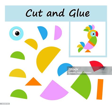 아이들을 위한 교육용 종이 게임 이미지의 일부를 잘라내어 종이에 붙입니다 Diy 워크시트 만화 앵무새입니다 앵무새에 대한 스톡 벡터 아트 및 기타 이미지 Istock