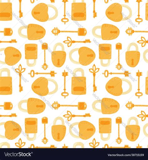 Key And Lock Seamless Pattern Isolated On White Vector Image