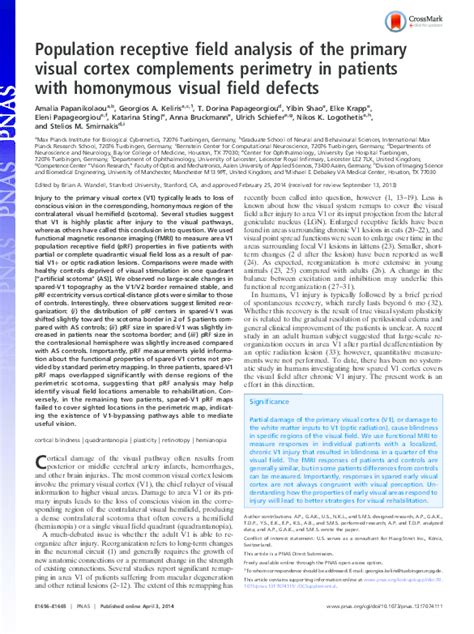 Pdf Population Receptive Field Analysis Of The Primary Visual Cortex Complements Perimetry In