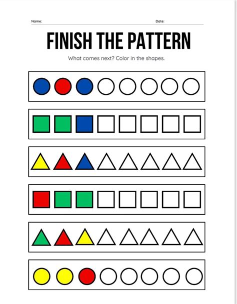 Pattern Practice Worksheets Finish The Pattern Free Download And Print For You