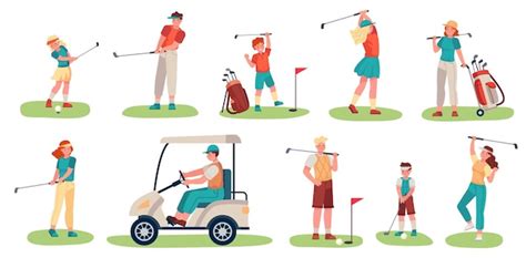 골프 스윙 컬렉션을 손으로 그린 스타일 무료 벡터