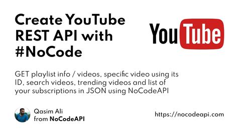 Create YouTube REST API With NoCode YouTube