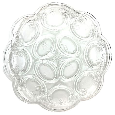 Vtg Clear Glass Deviled Egg Tray Plate Savannah Floral 10 Grannycore