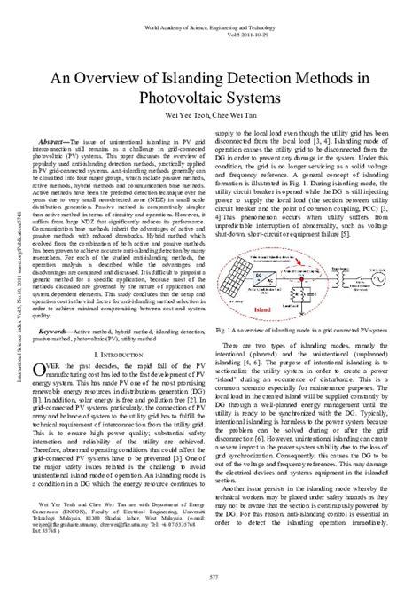 Pdf An Overview Of Islanding Detection Methods In Photovoltaic