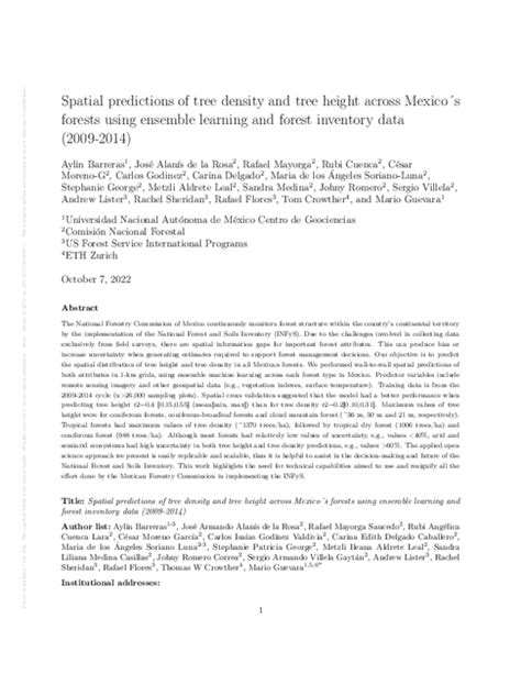 Pdf Spatial Predictions Of Tree Density And Tree Height Across Mexico