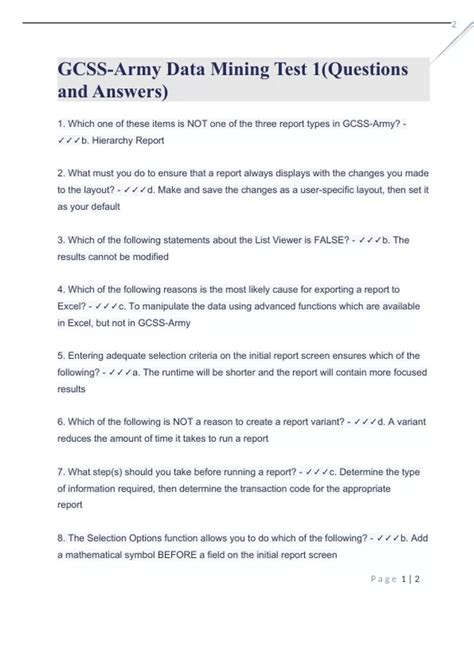 Gcss Army Data Mining Test 1 Questions And Answers Gcss Army Data Stuvia Us