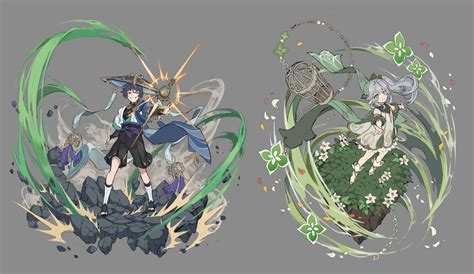 Scaramouche Nahida And Wanderer Genshin Impact Drawn By Papajay