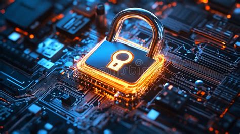 Digital Lock Symbolizes Cybersecurity On A Circuit Board With Glowing Elements Representing