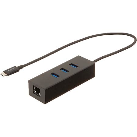 Amazon Com Amazon Basics Aluminum 3 Port USB 3 0 Hub With 10 100 1000 Mbps RJ45 Gigabit