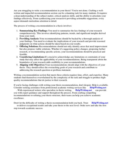 How To Write Recommendation In Thesis Sample Pdf