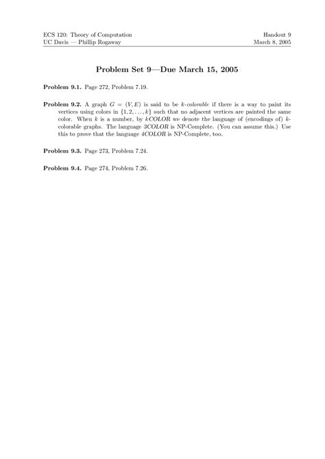 Practice Homework 9 Theory Of Computation Ecs 120 Docsity