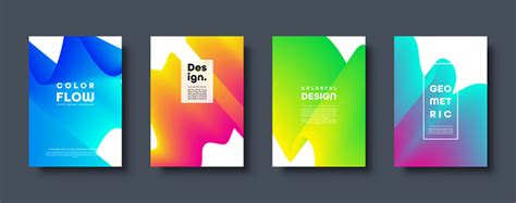 액체 그라데이션이 있는 추상적인 트렌디한 기하학적 배경 다채로운 파란색 빨간색 노란색 및 녹색 동적 곡선 웨이브 현대적인 모션 배너 세트 벡터 일러스트레이션 3차원 형태에