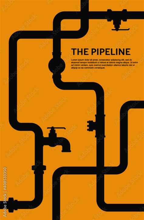 Pipeline Infographic Oil Water Or Gas Flat Valve Design Pipeline Construction Isolated Stock
