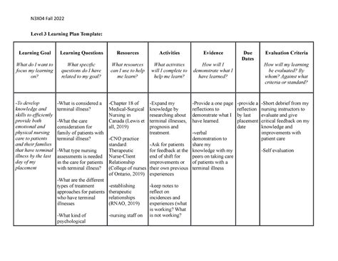 Learning Plan Template Level 3 Learning Plan Template Learning Goal