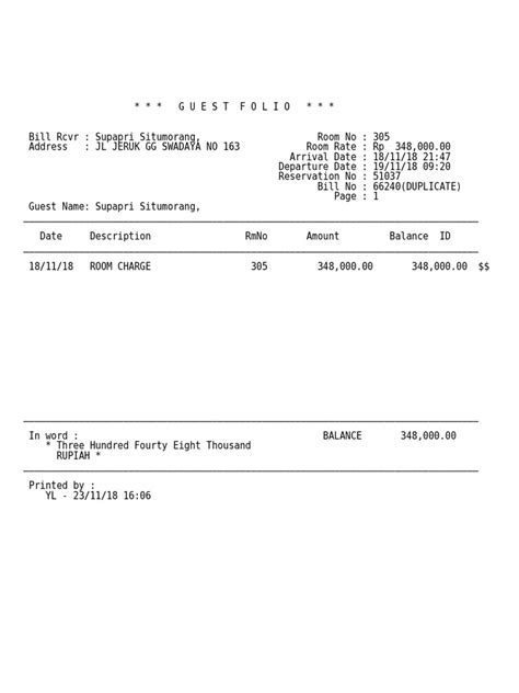 Hotel Guest Folio Example Pdf