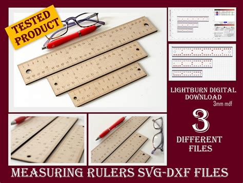 Measuring Rulers Svg Dxf Lightburn Files Ruler Laser Cut File School