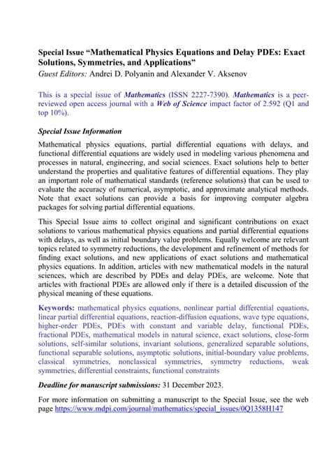 Pdf Mathematical Physics Equations And Delay Pdes Exact Solutions Symmetries And Applications