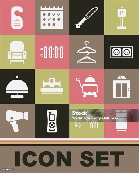 냉장고 리프트 전기 콘센트 칼 난방 라디에이터 안락 의자 방해하지 마십시오 및 옷걸이 옷장 아이콘을 설정하십시오 벡터 가구에