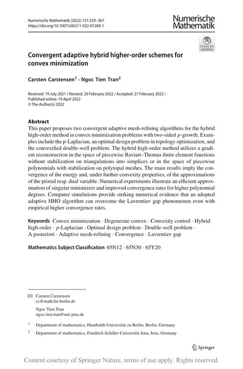 Pdf Convergent Adaptive Hybrid Higher Order Schemes For Convex Minimization