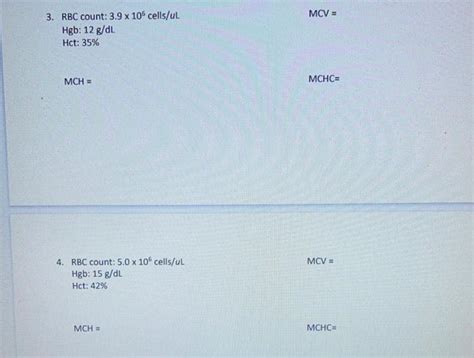 Solved RBC Indices Calculation Practice Calculate The MCV Chegg Com