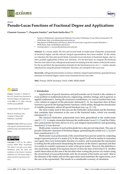 Pdf Pseudo Lucas Functions Of Fractional Degree And Applications