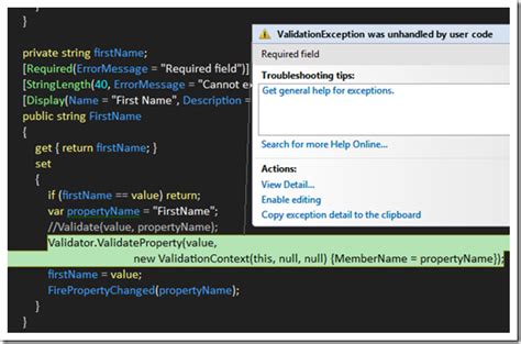 Tell The Debugger To Ignore Silverlight Validation Exceptions